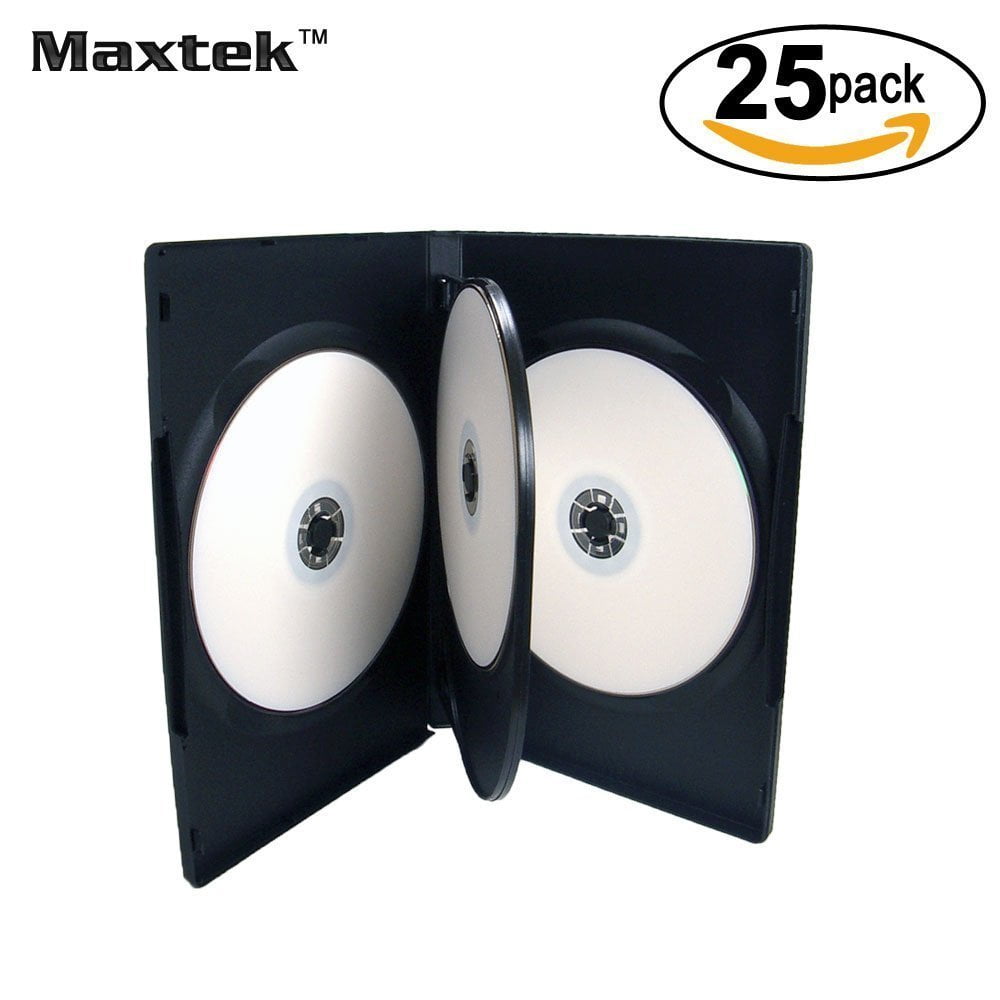 25 Pack Maxtek Standard 14mm Black Quad 4 Disc DVD Cases with Double ...