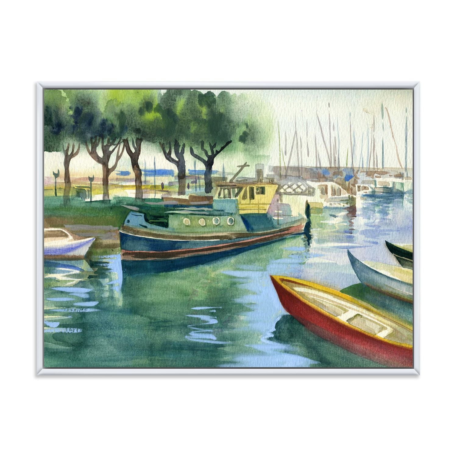 Click here for Designart Boats In Green Spring Float Frame Wall A... prices