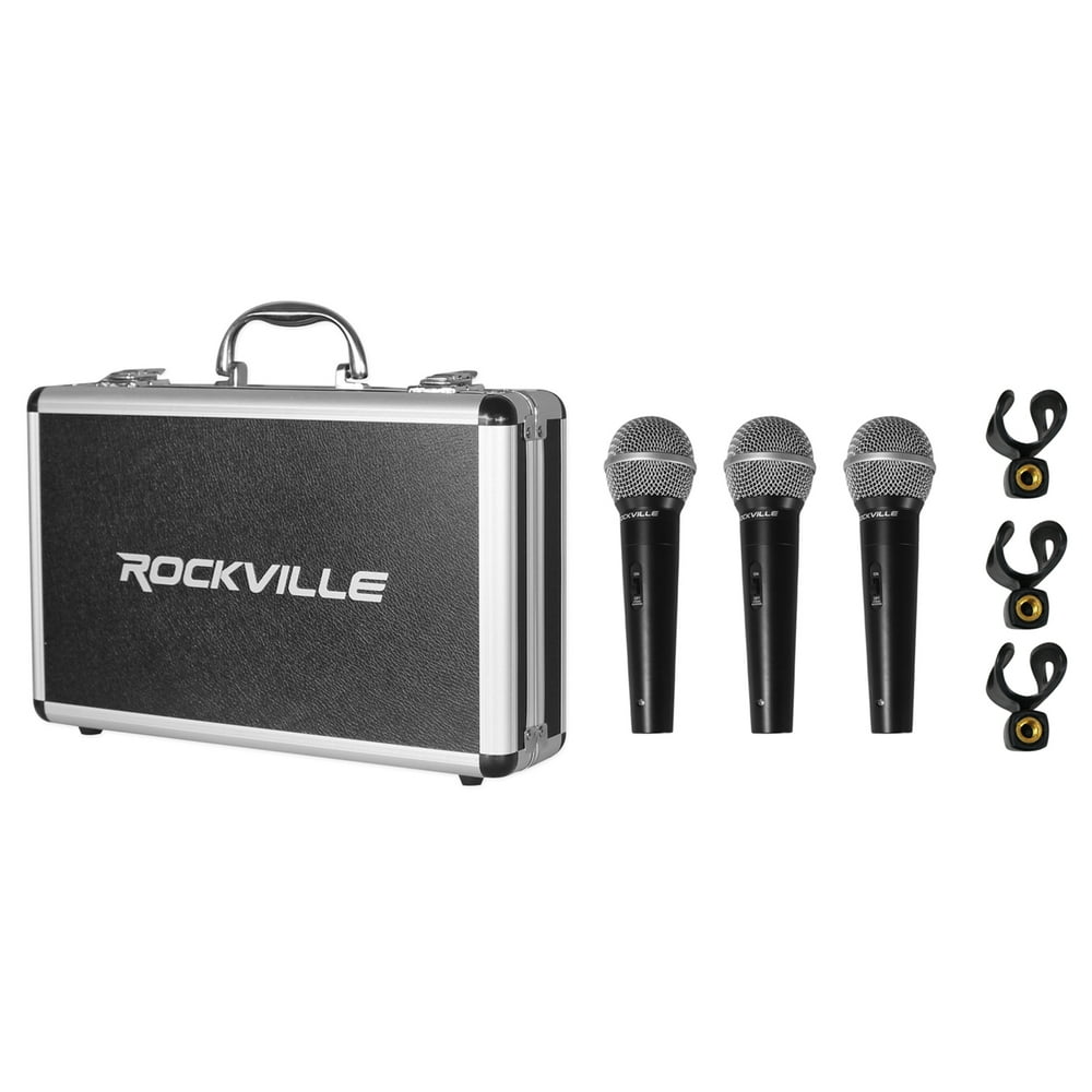 Rockville RMC-3PK 3 Pack Metal Wired Vocal/Instrument/DJ Microphones ...