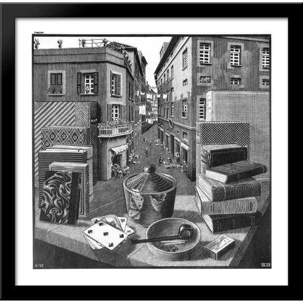 Still Life and Street 28x28 Large Black Wood Framed Print Art by M.C ...