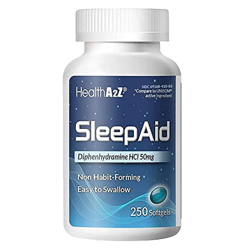 HealthA2Z® Sleep Aid, Diphenhydramine HCl 50mg, 250 Softgels, Supports ...