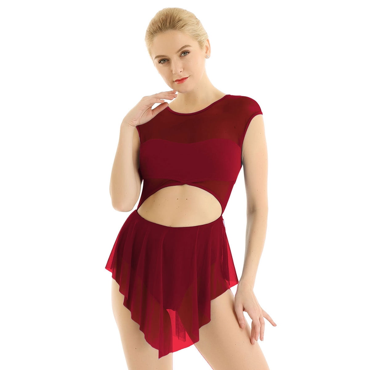 MSemis Women's Lyrical Sleeveless Asymmetrical Sheer Mesh Cutout Leotard - Walmart.com