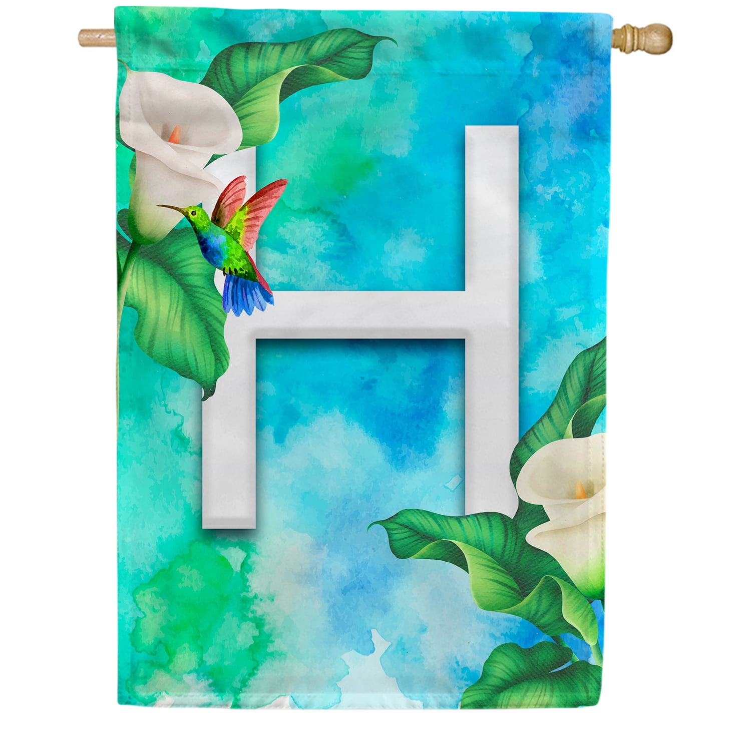 America Forever Summer Flowers Birds Monogram House Flag Letter H 28 x ...