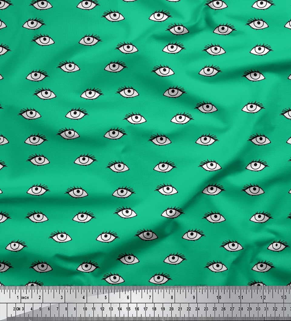 Soimoi Green Velvet Fabric Eyes Face Fabric Prints By Yard 58 Inch Wide ...