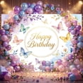 Butterfly Happy Birthday Backdrop Watercolor Purple Pink Floral ...