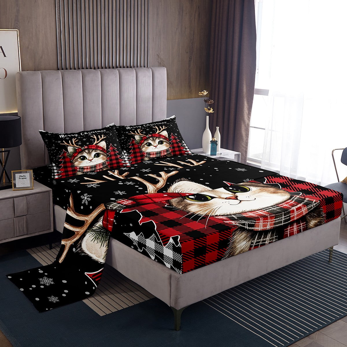 Click here for Yst Cute Cat King Bed Sheets Merry Christmas Theme... prices