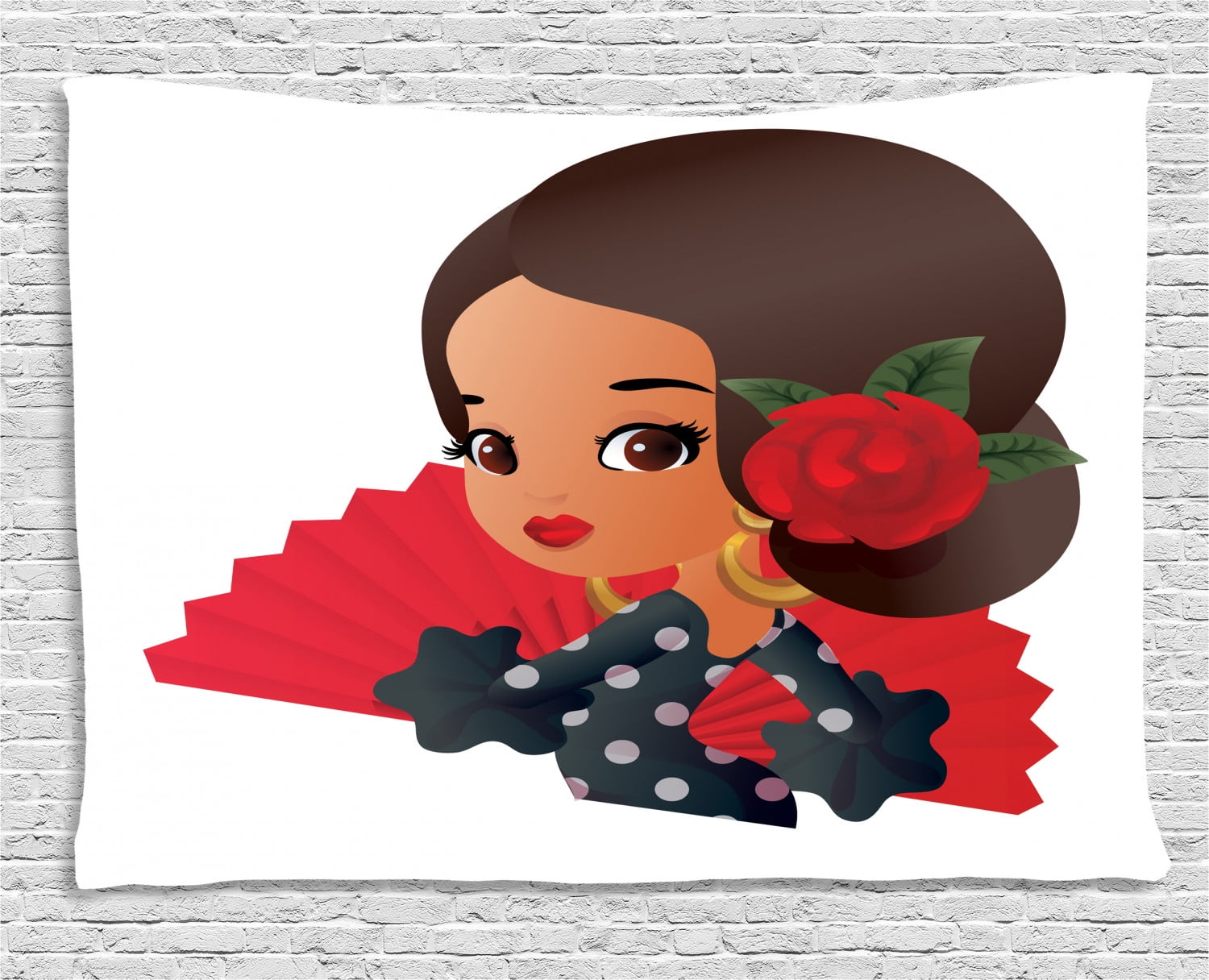 Spanish Tapestry, Chibi Character in Flamenco Costume with Rose Flower ...