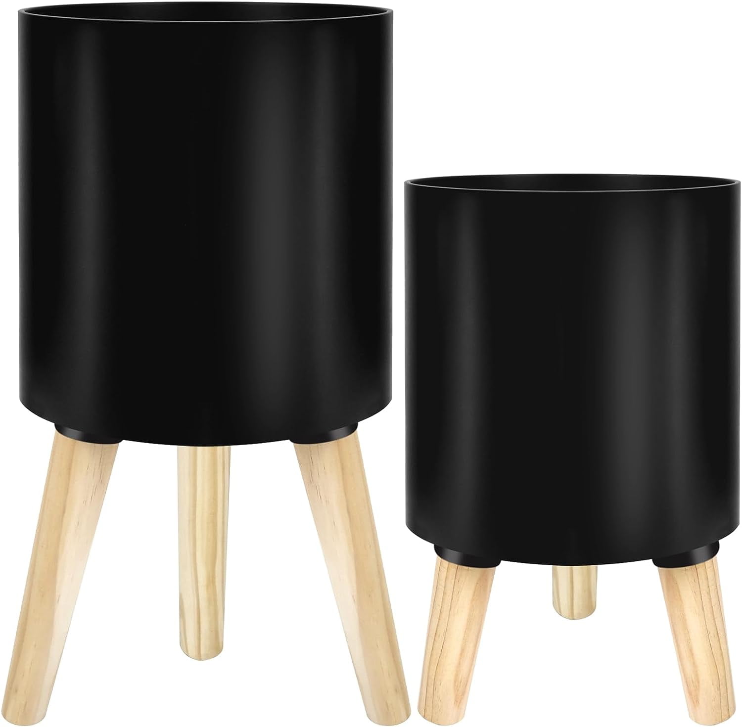 SHMAMT 12 Inches Plant Pot with Stand, Modern Large Planters with Wood ...