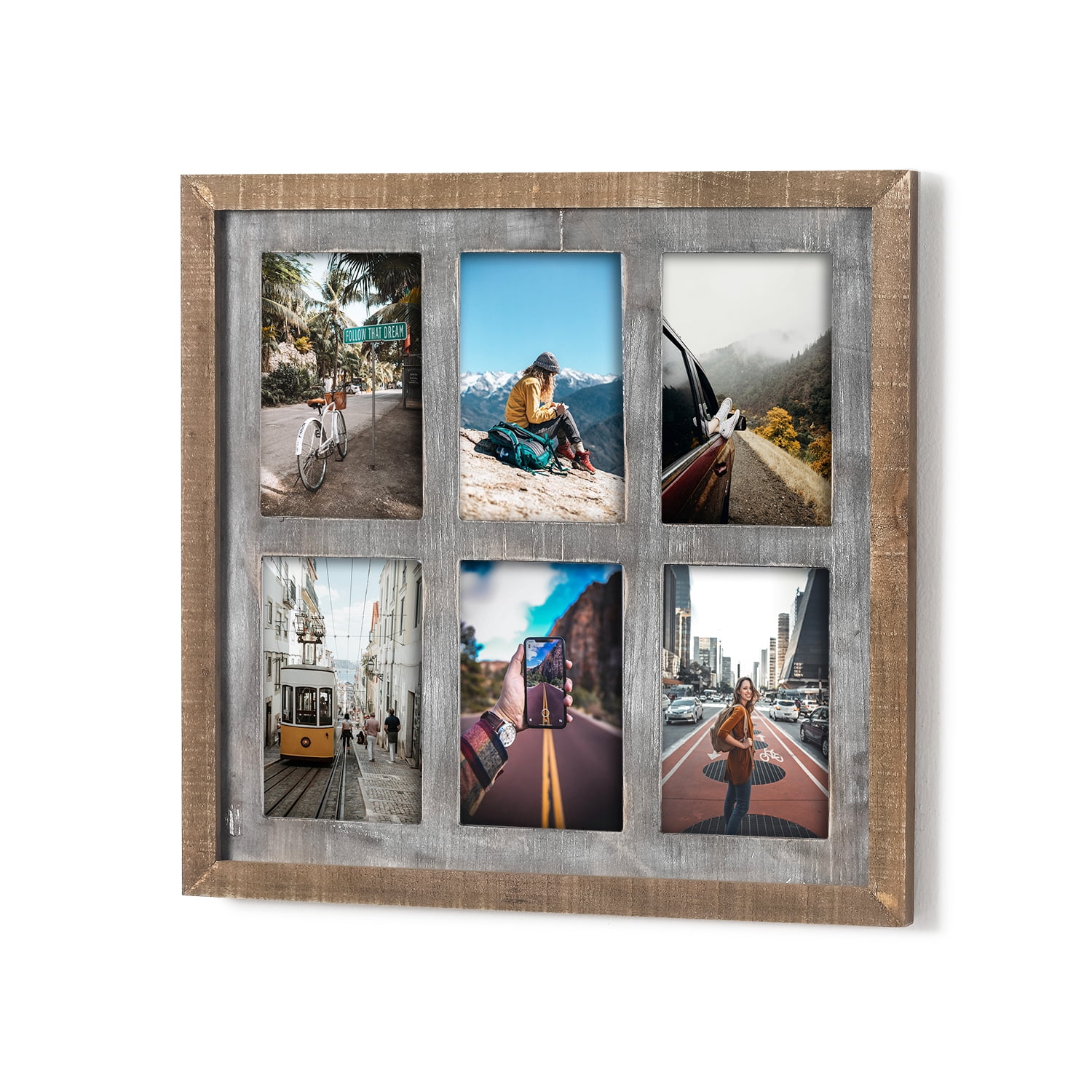 Joveco Distressed Wooden Photo Frame Collage with 6-4x6 Openings ...