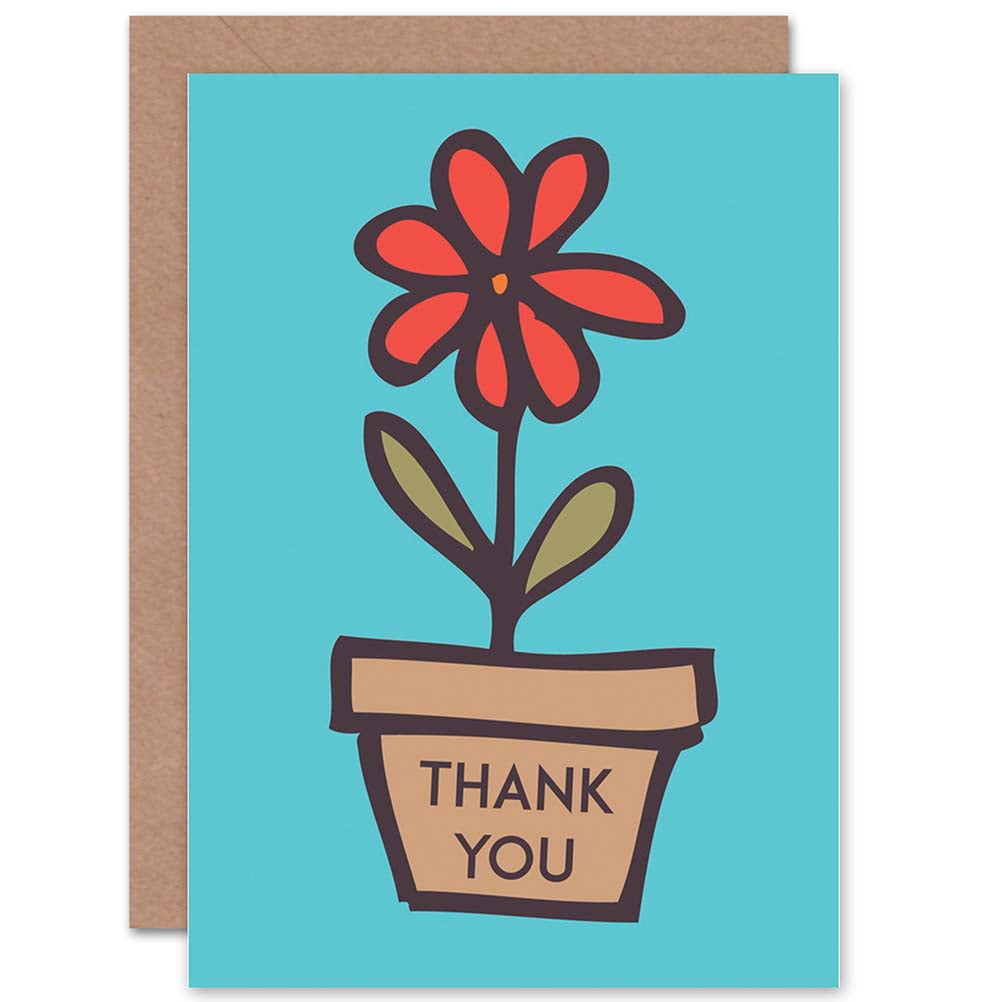 Thank You Flower Pot Cartoon Greetings Card Plus Envelope Blank inside ...
