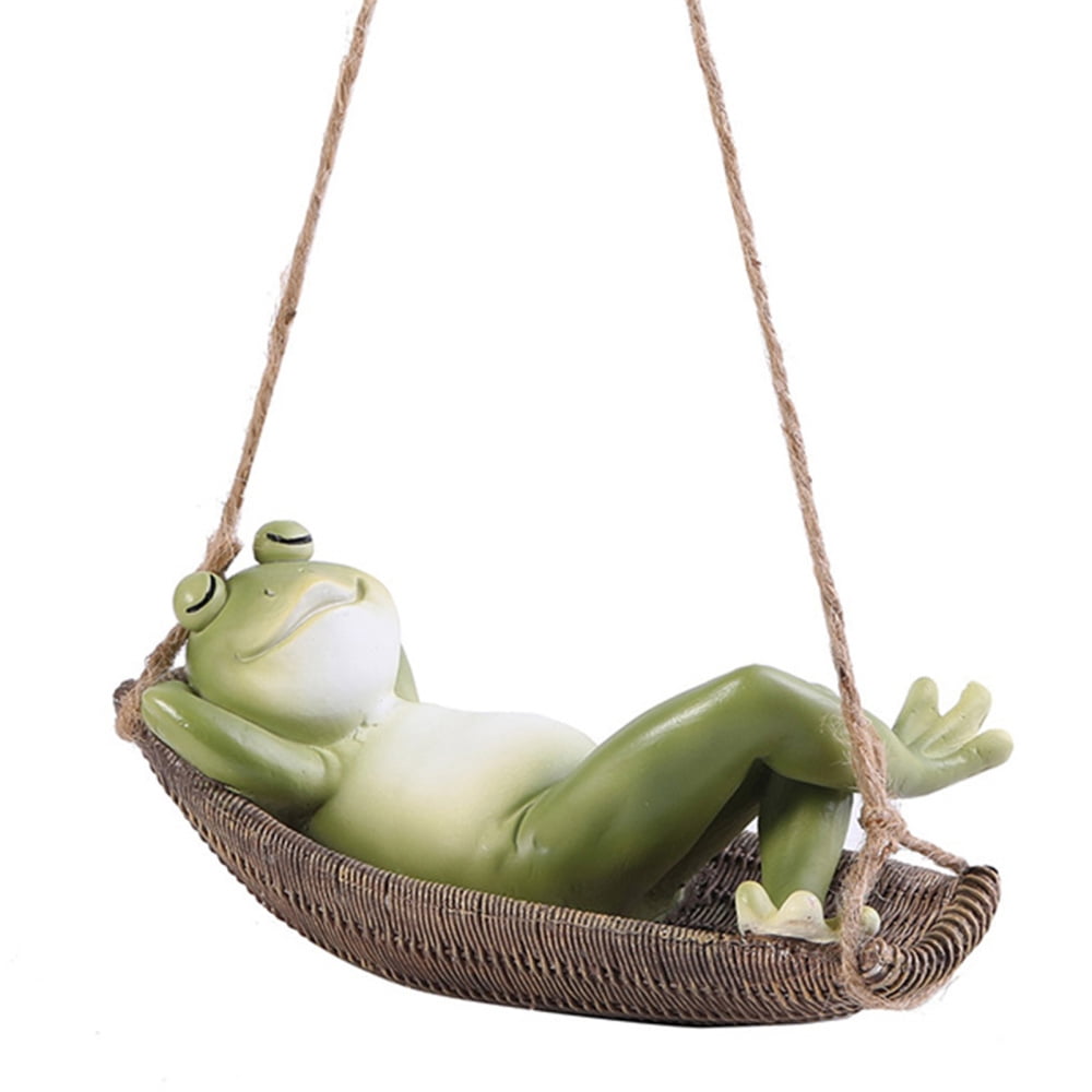 Garden Funny Frog Statue Resin Sleeping Frog on Swing Sculptures for ...