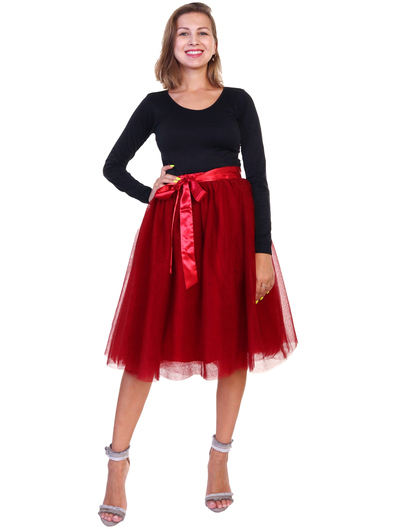 "Angelina Mesh Tutu Midi Skirt with Detachable Satin Ribbon (1-Pack ...