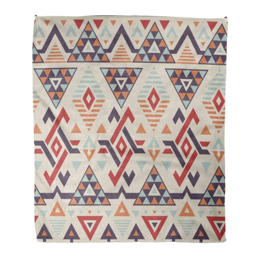 SIDONKU Flannel Throw Blanket Colorful Aztec Tribal Pattern in Smoky ...