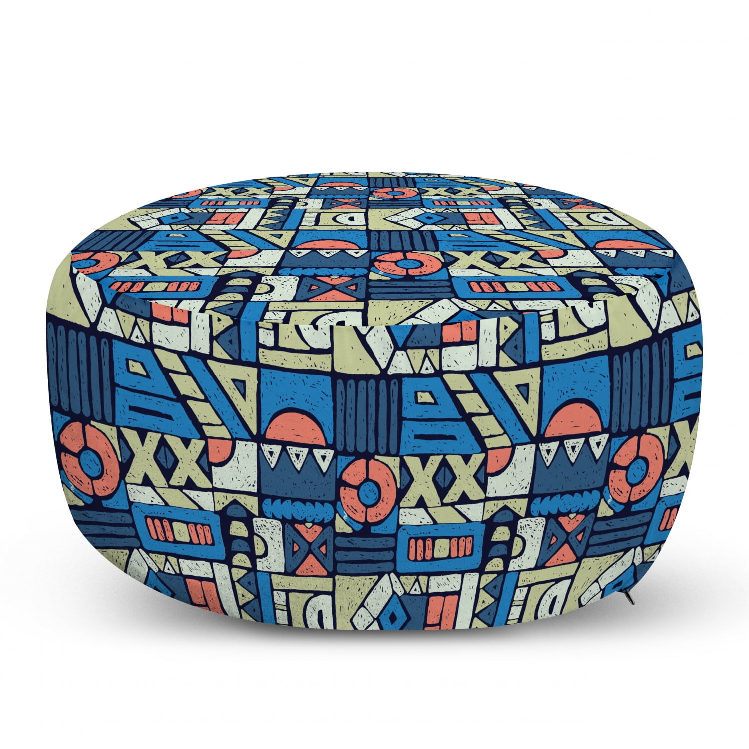 Ethnic Pouf Cover with Zipper, Print with Folk Traditional Motifs Hand ...