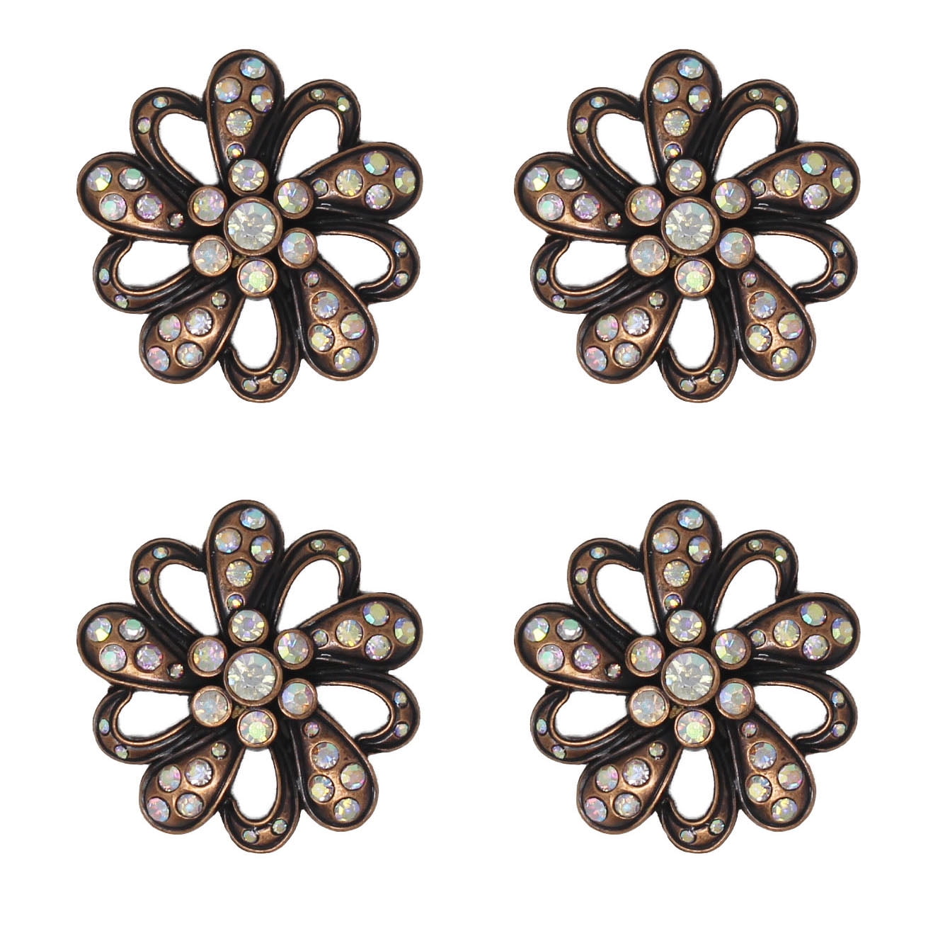 Set of (4) 1-1/2" Screw Back Conchos Antique Copper Floral Concho w ...
