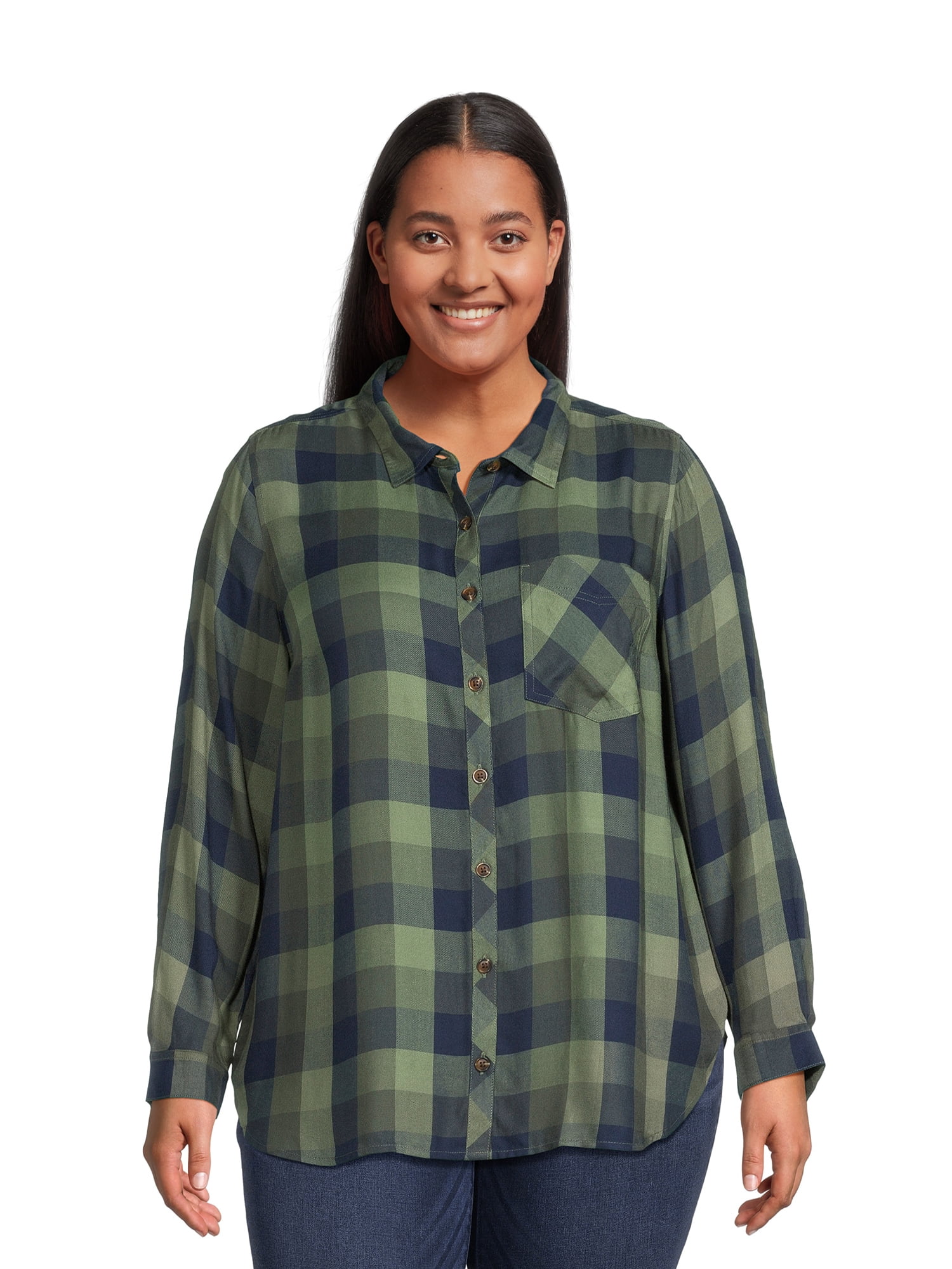 Terra & Sky Women's Plus Size Button Woven Top - Walmart.com
