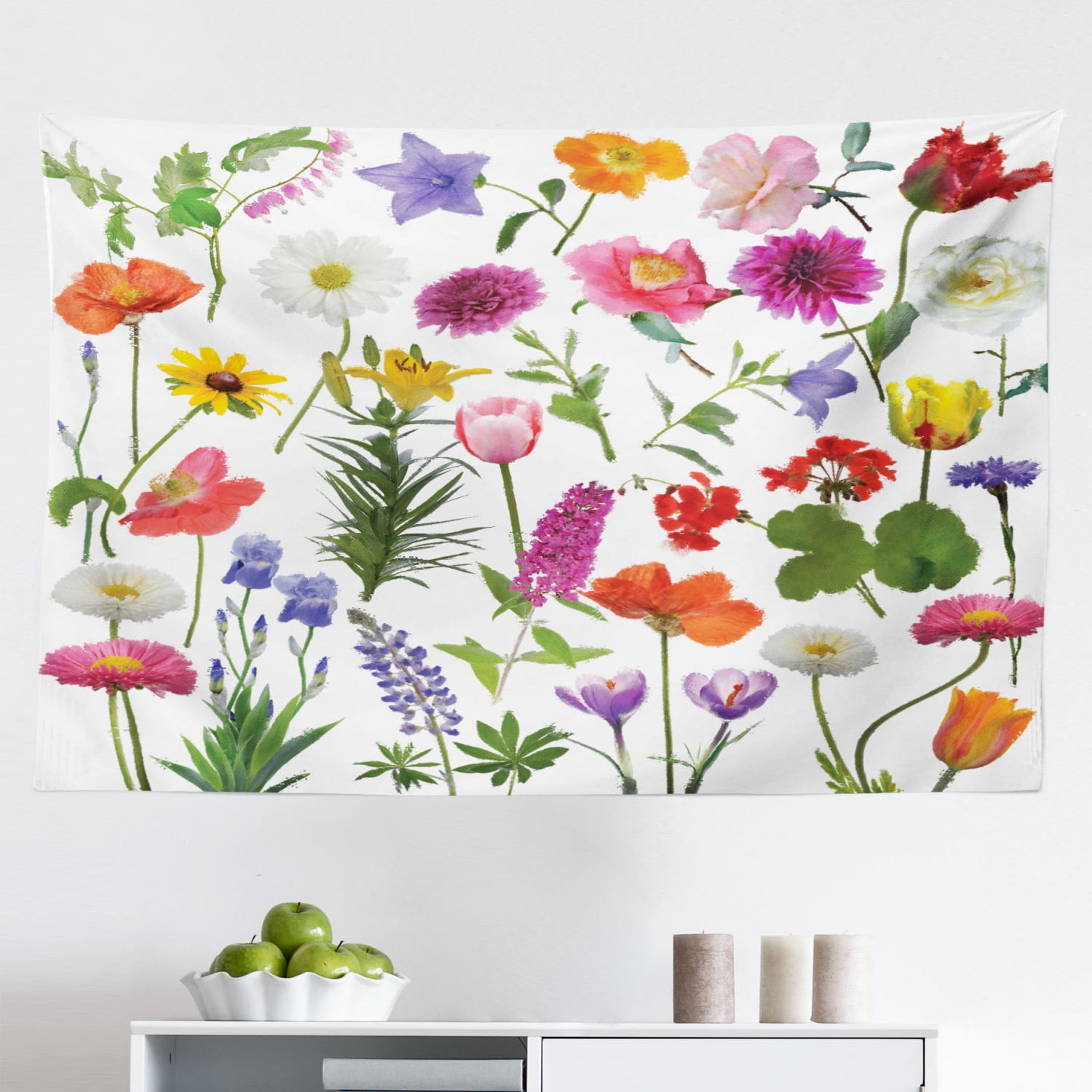 Flower Tapestry, Leaves Flowers Old Vintage Ivy Design with Plants ...