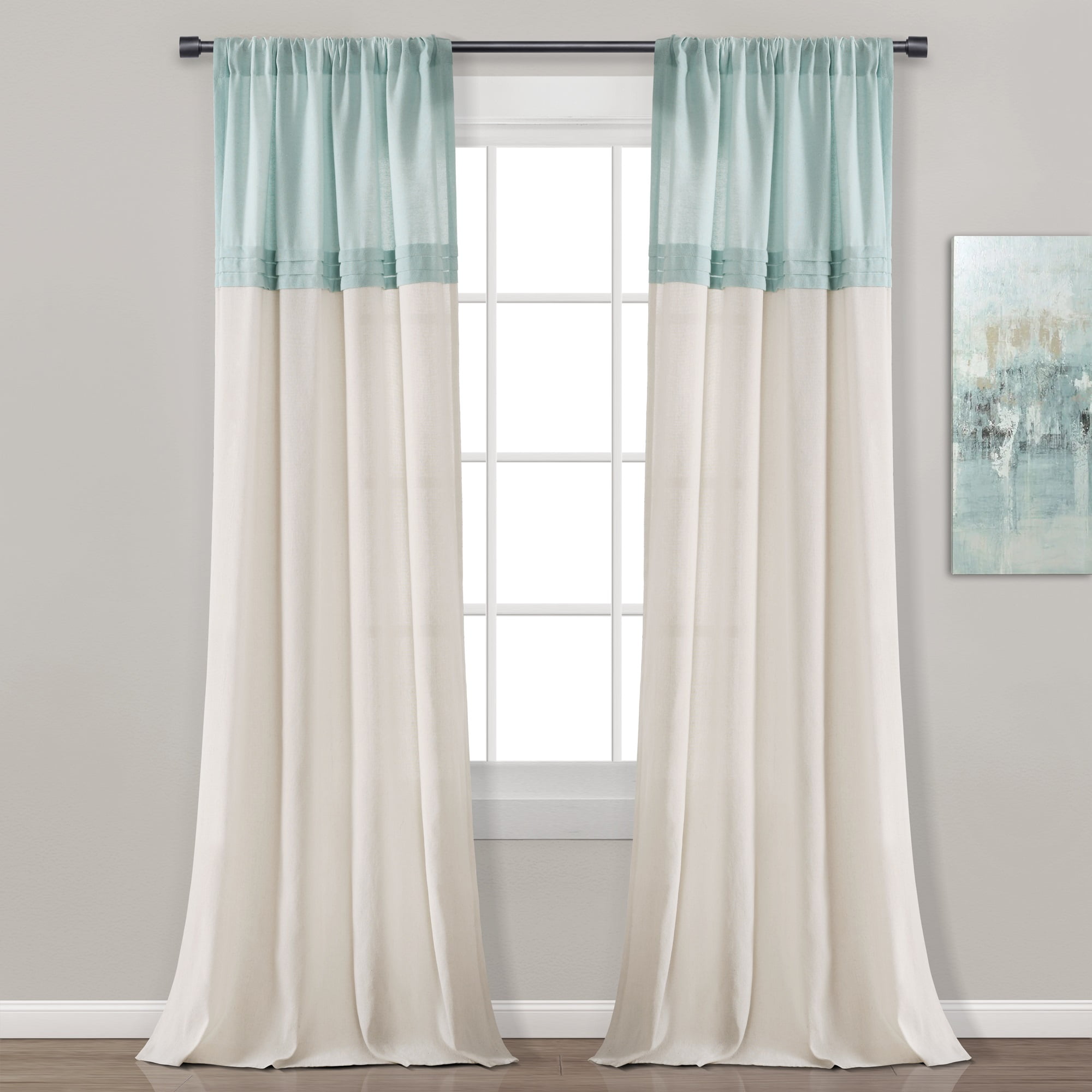 Lush Decor Farmhouse Fau X Linen Colorblock Pleated Window Curtain ...