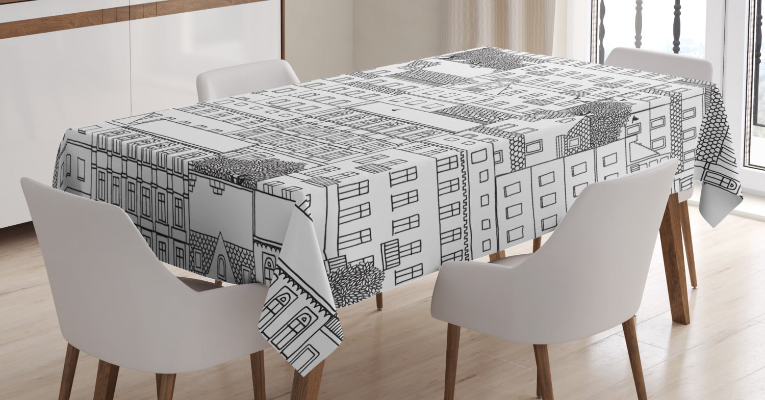 German Tablecloth, Hand Drawn German Style Houses Monochrome European ...