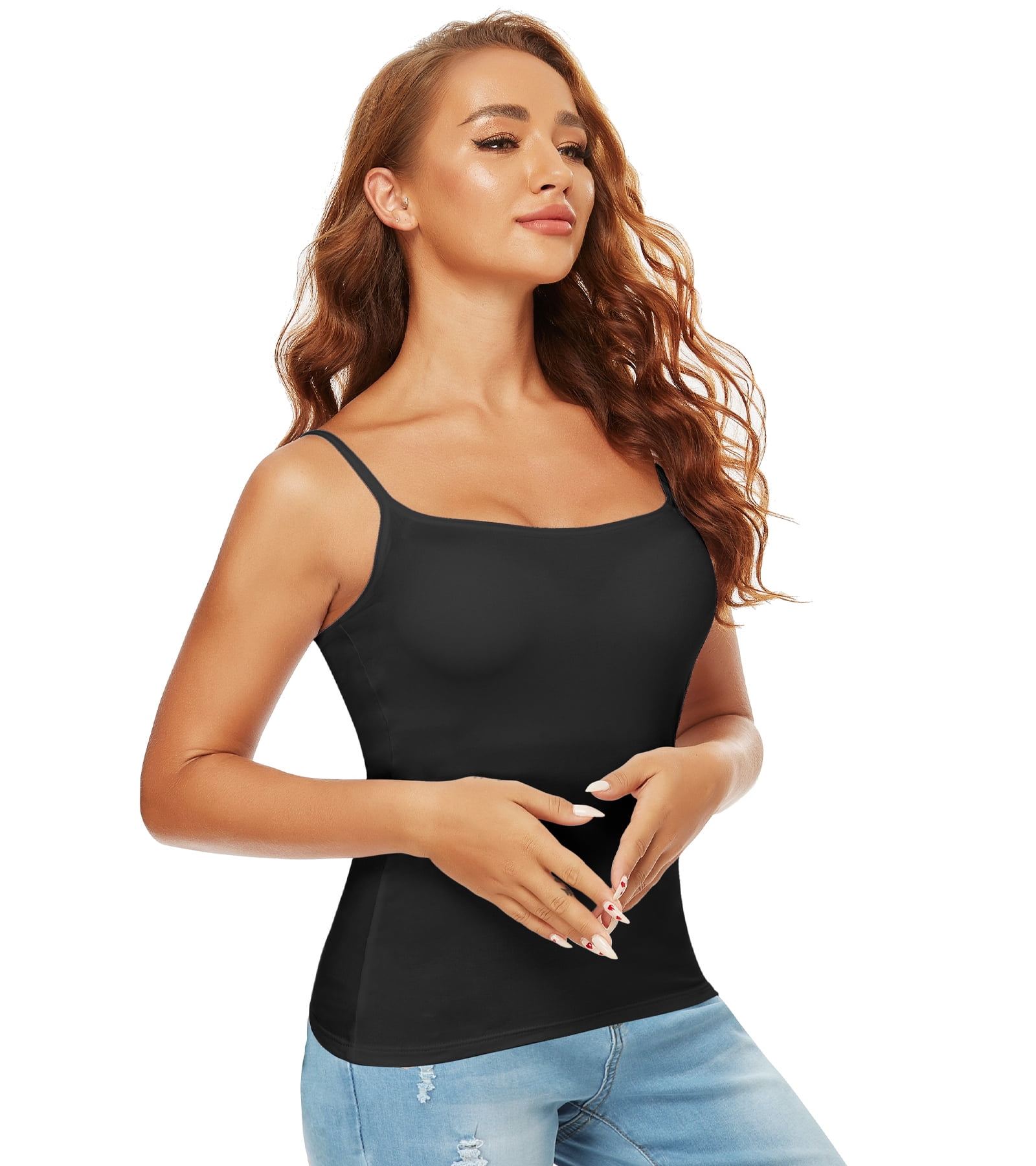 QRIC Womens Camisoles with Built in Bra Adjustable Straps Tank Top ...