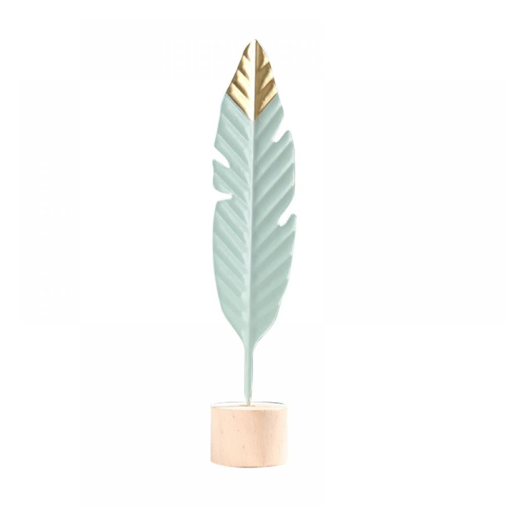 Modern Feather Statues Metal Mint Green Crafts Sculpture Desktop ...