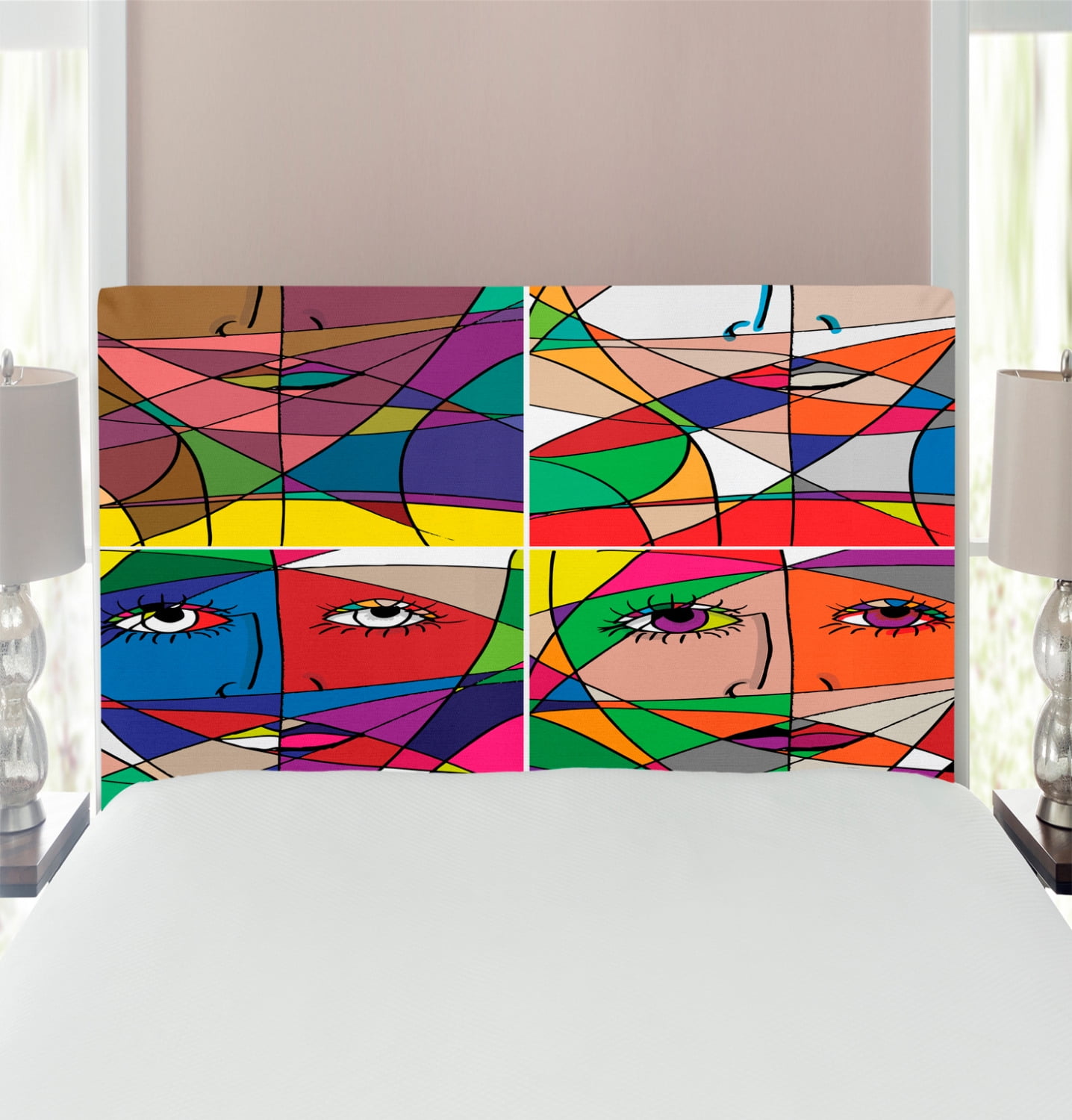 Abstract Headboard, Abstract Woman Face Illustration Behind Stained ...