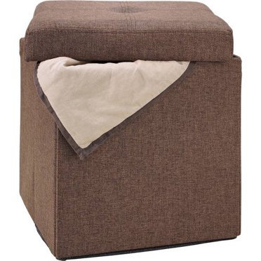 Mainstays Collapsible Storage Ottoman, Carbon Black Faux leather ...