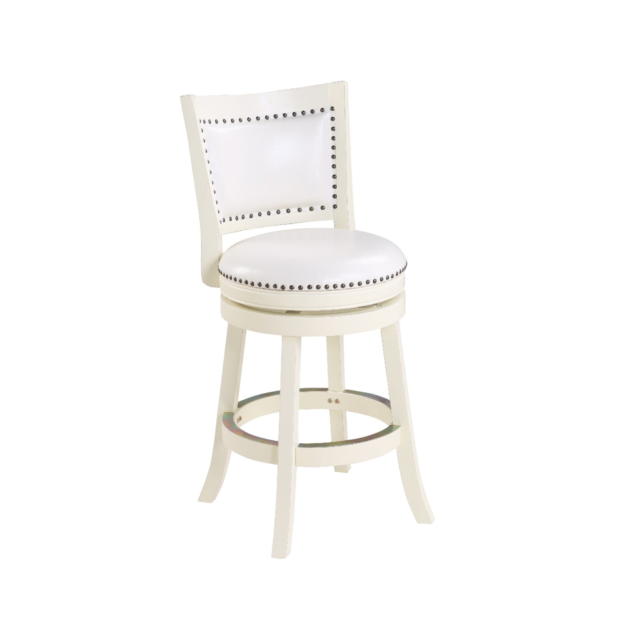 Sabi 24 inch Swivel Counter Stool, Solid Wood, Faux Leather, Brown ...