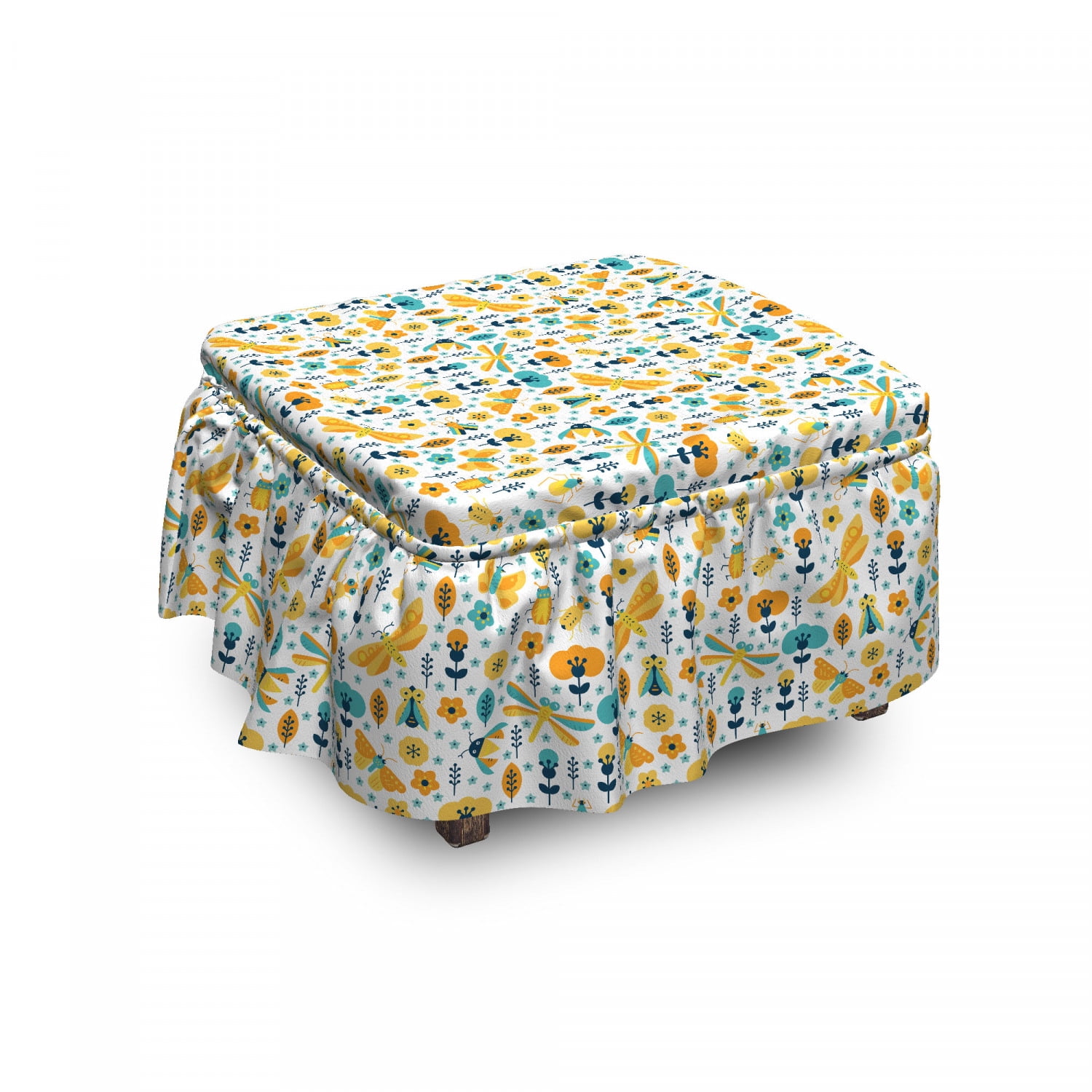 Spring Ottoman Cover, Flower Blooms and Bugs, 2 Piece Slipcover Set ...