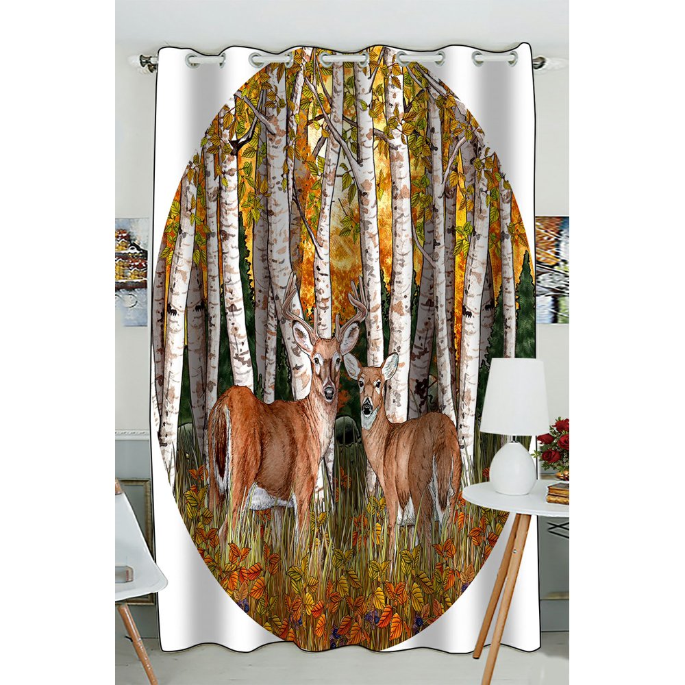 PHFZK Deer Animal Window Curtain, Birch Forest Tree Branch Window ...