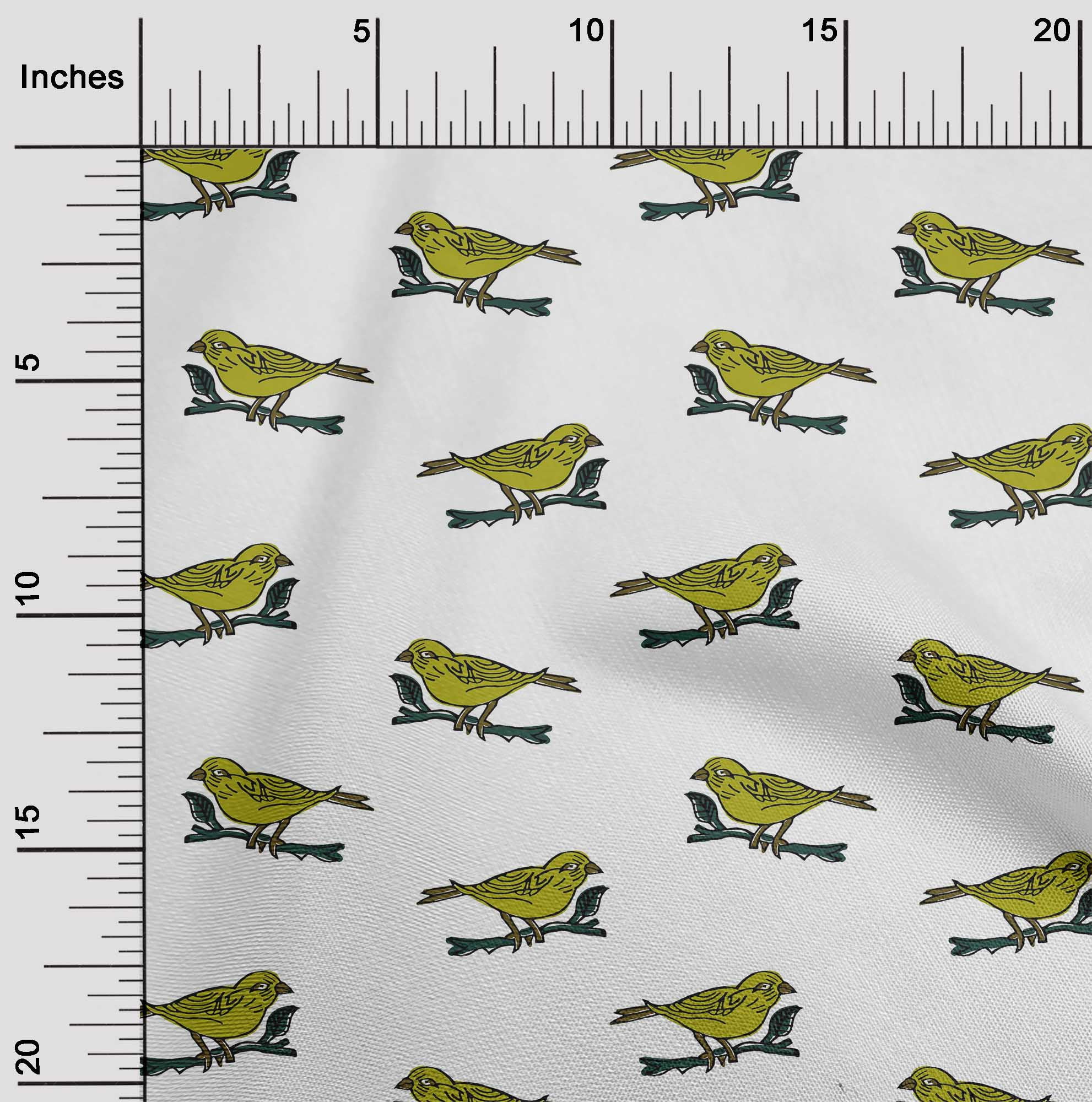 oneOone Cotton Silk Fabric Branch & Bird Block Print Fabric By The Yard ...