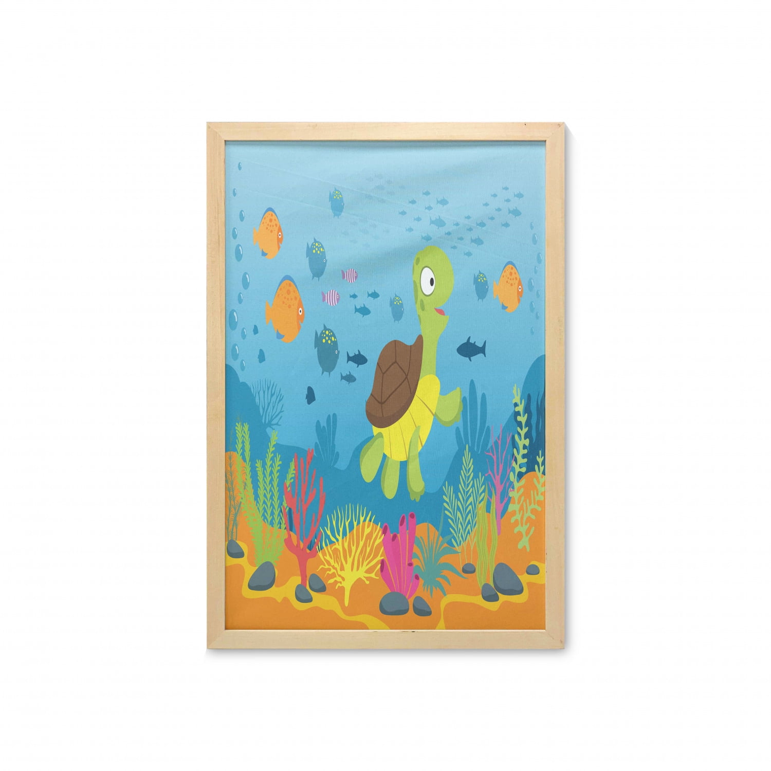 Deep Sea Wall Art with Frame, Funny Turtle and Different Fish Types in ...