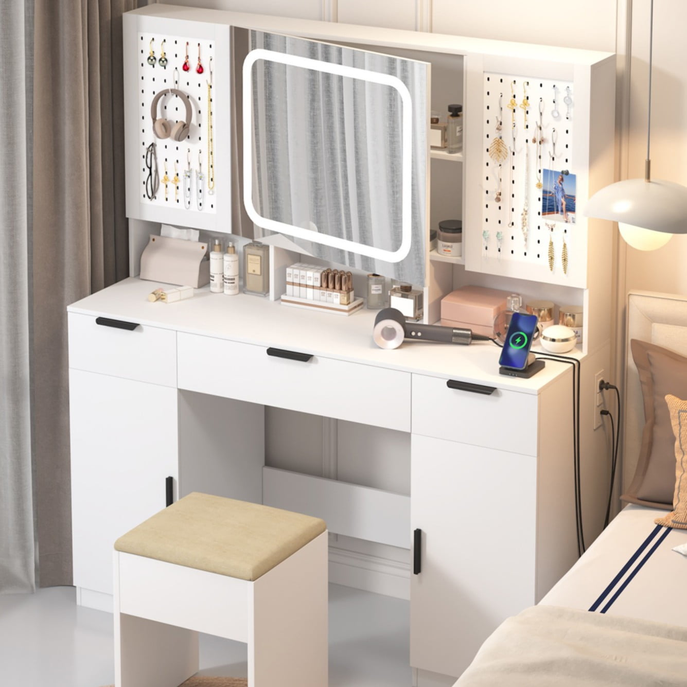 Click here for Ktaxon Large 47.24 Lighted Makeup Vanity Table Set... prices