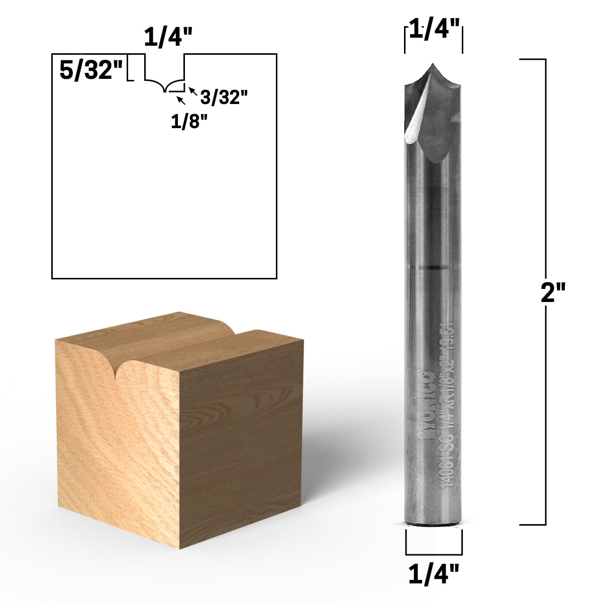 1/4" Radius Point Cutting Round Over Groove Router Bit - 1/4" Shank ...