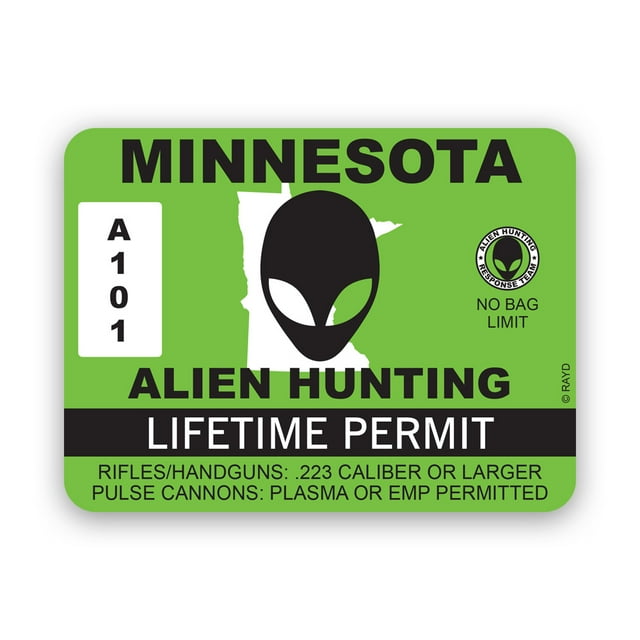 Minnesota Alien Hunting Permit Sticker Decal - Self Adhesive Vinyl ...