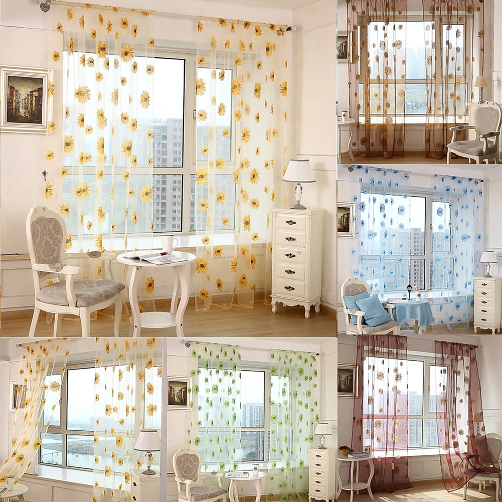 Cheers.US Sunflower Print Voile Window Curtain Panel Sheer Tulle Drape ...