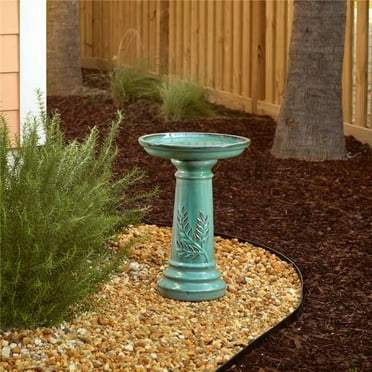 Smart Solar Acadia Traditional Outdoor Bird Bath Pedestal - Olive Green ...
