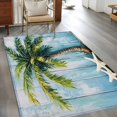 Coconut Tree Area Rug 3x5ft Nautical Blue Wood Grain Non-Slip Washable ...