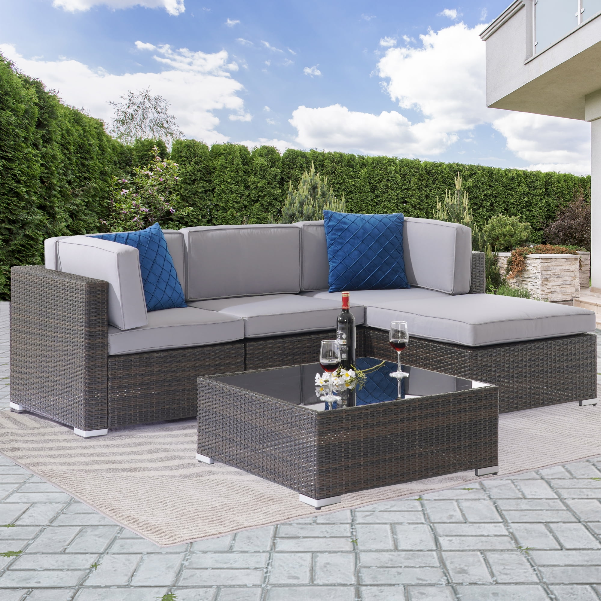 CHYVARY 5 Pcs Outdoor Conversation Lounge Sectional Couch Set,PE Wicker ...