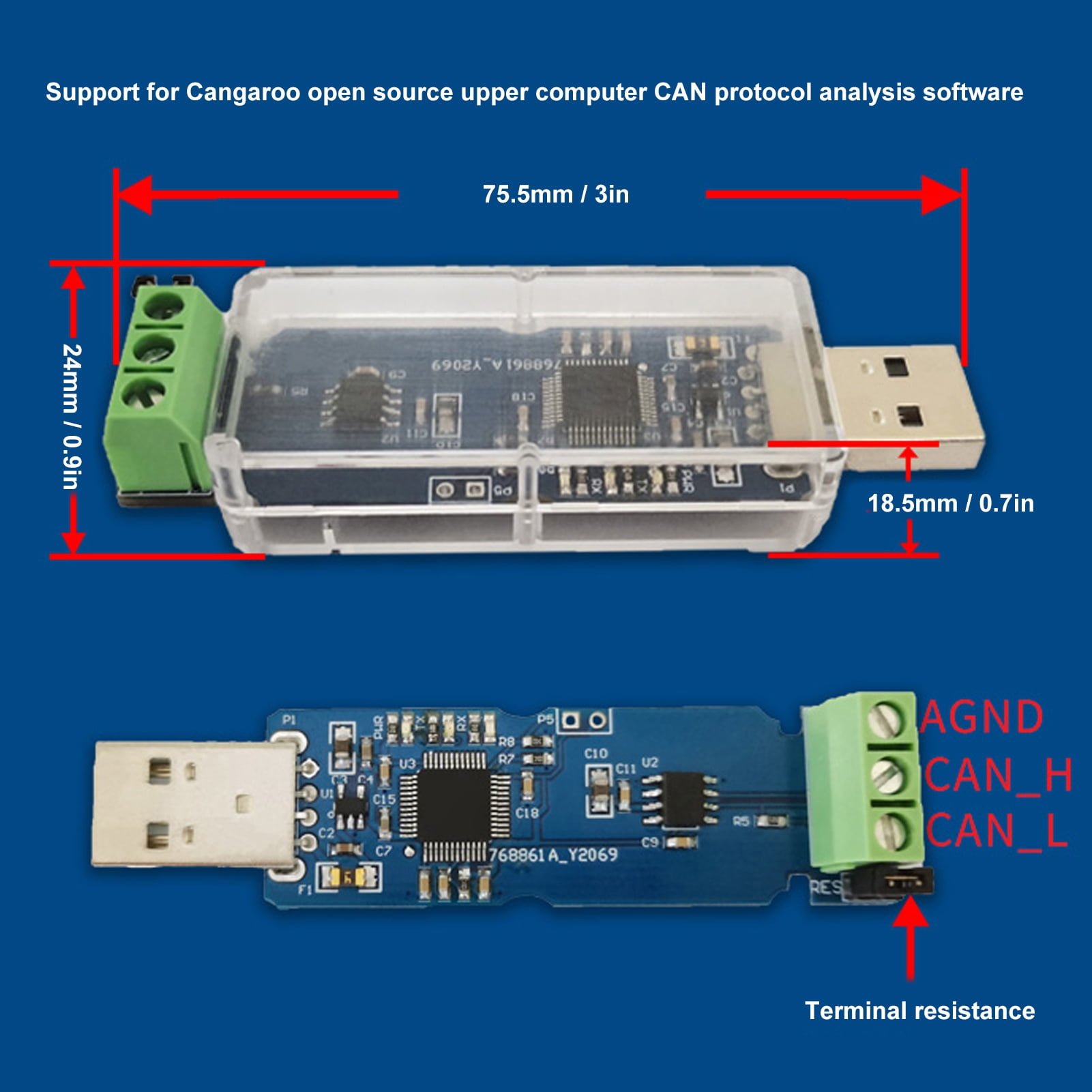Adaptador convertidor de USB a CAN Bus, Chip no aislado, velocidad de ...