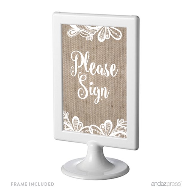 Please Sign Burlap Lace Wedding Framed Party Signs - Walmart.com
