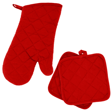 Osnell USA Red Kitchen Linens Set of 4 - 2 Oven Mitts & 2 Pot Holders ...
