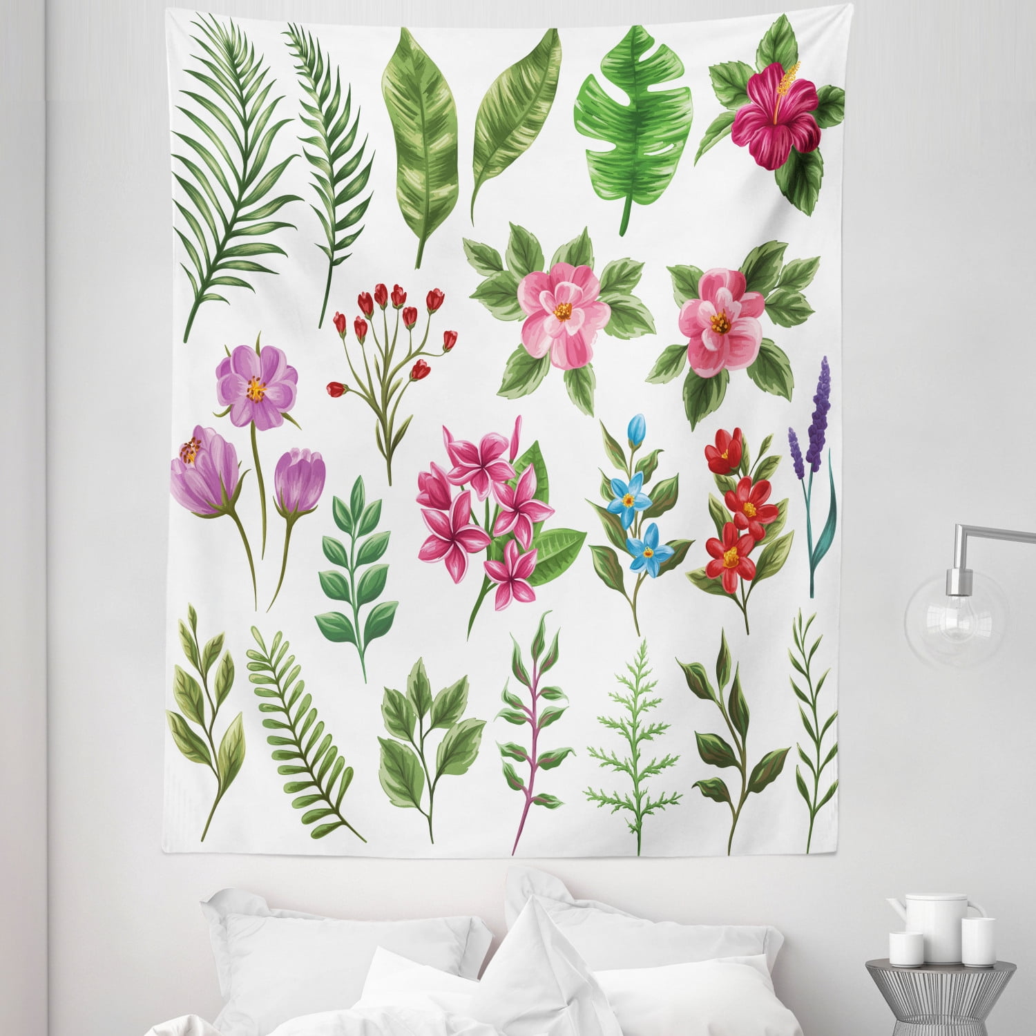 Plant Tapestry, Exotic Flowers and Ferns Botanical Elements Flora ...
