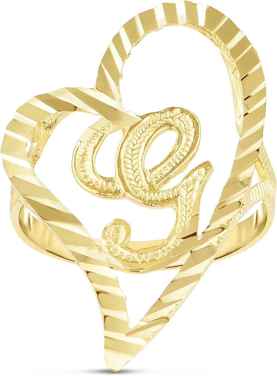 Floreo 10k Yellow Gold A-Z Cursive Letter and Heart Initial Ring, Large ...