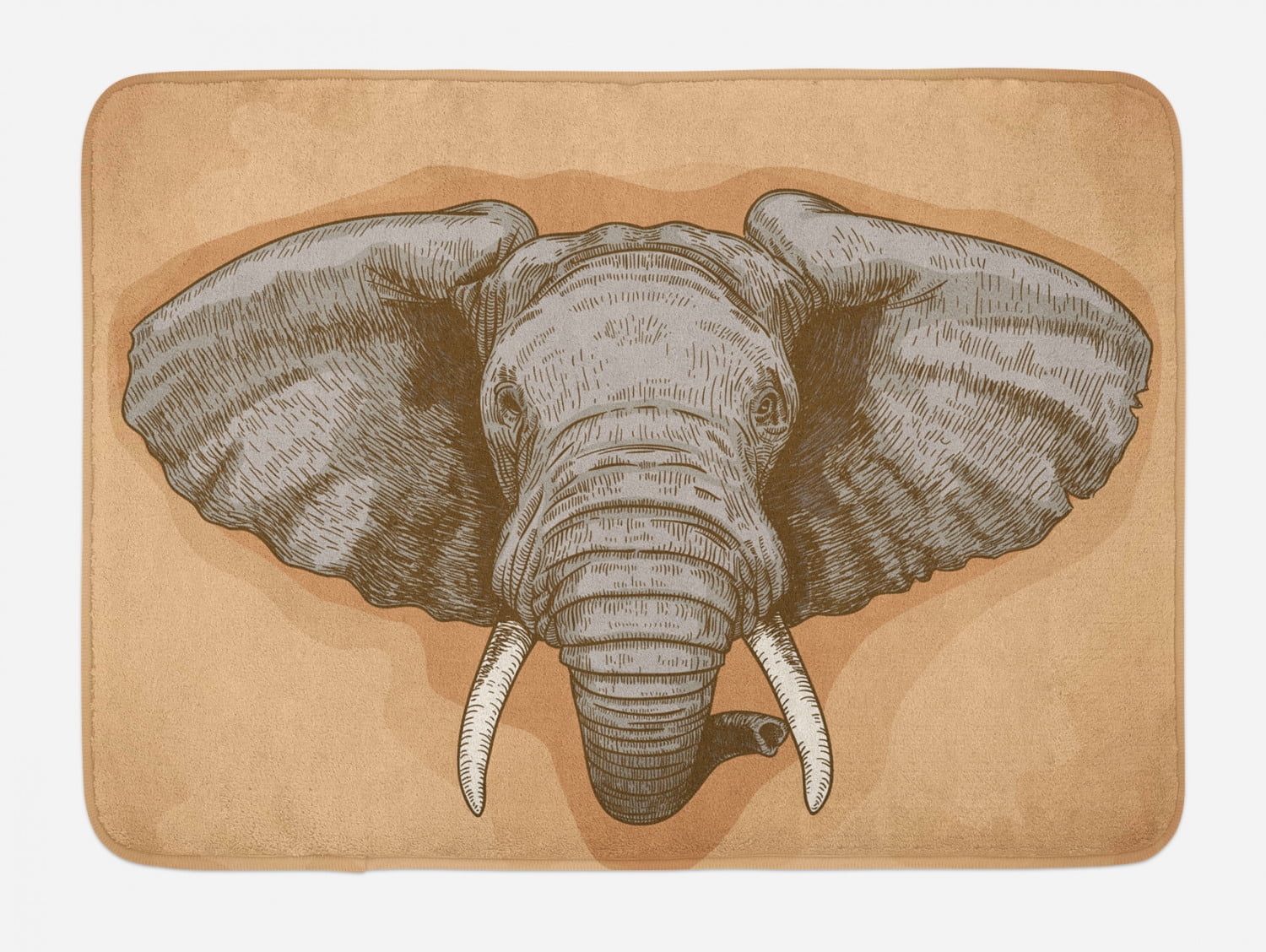Elephant Bath Mat, Illustration of Engraving Wild Elephant Head in ...