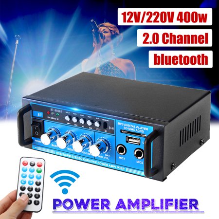 400W 2 Channel Power Amplifier HIFI AMP Stereo Audio FM Mic Car Home ...