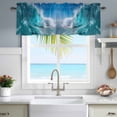 Kitchen Cafe Valance Curtain for Small Windows,Coastal Teal Ocean Wave ...
