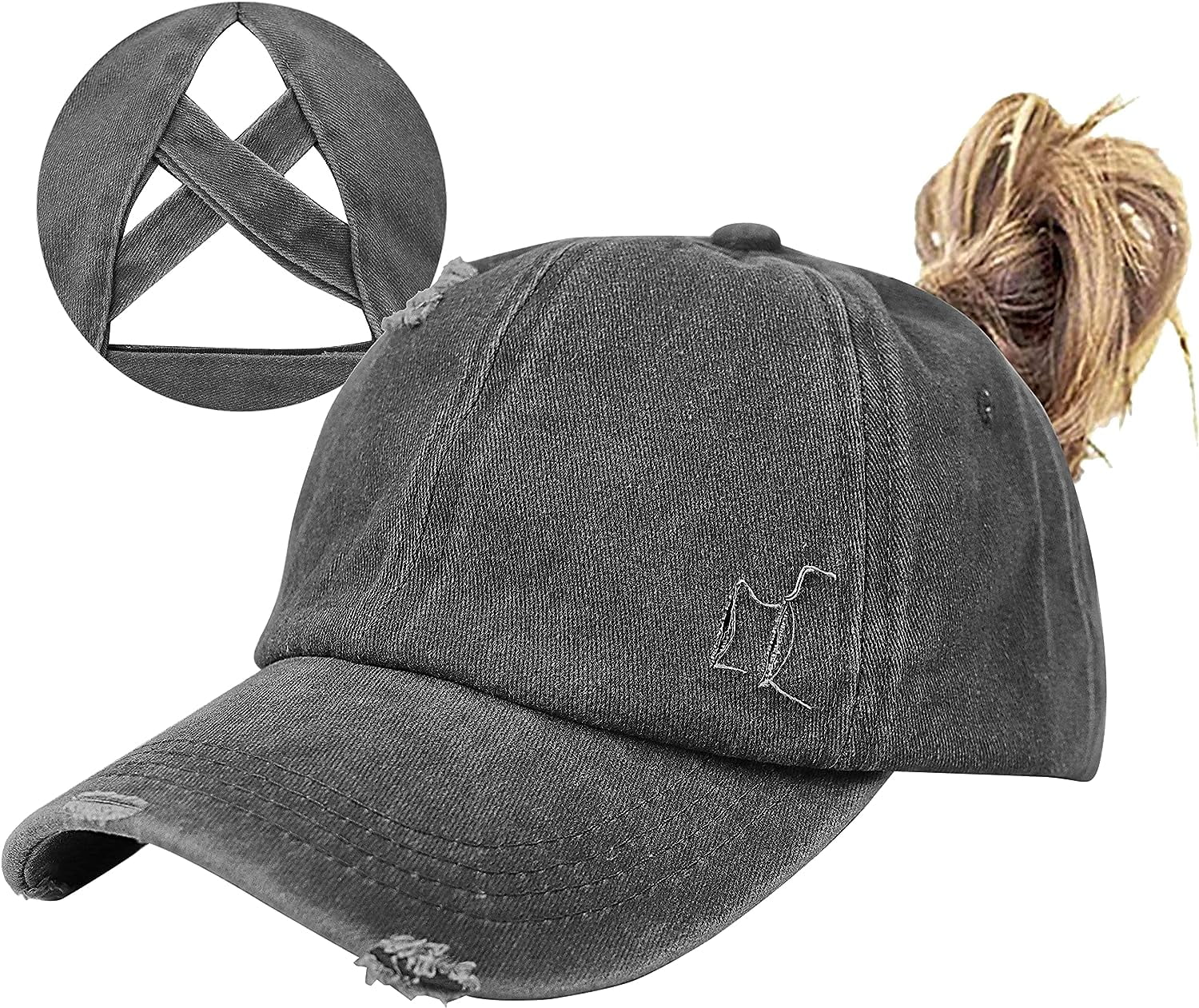 Muryobao Women Ponytail Criss Cross Messy Buns Ponycaps Baseball Cap ...