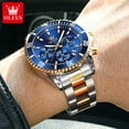 OLEVS Large Blue Face Men's Watch - Gold and Silver Stainless Steel ...