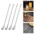 4Pcs 304 Stainless Steel Drink Stirrer Spoon Straw Long Handle Drinking ...